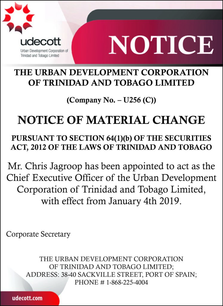 Notice of Material Change | UDeCOTT Website